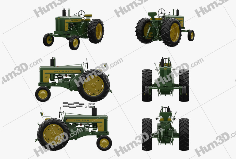 John Deere 720 1958 Blueprint Template - 3DModels.org