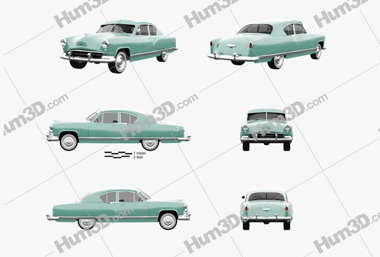 Kaiser DeLuxe 2-door sedan 1951 Blueprint Template - 3DModels.org