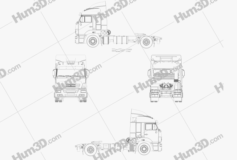KamAZ 5460 Camião Tractor 2010 Blueprint - 3DModels.org