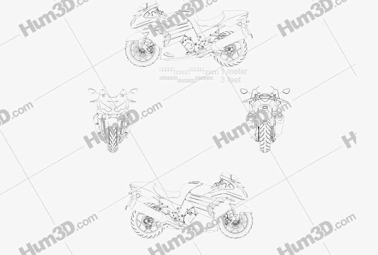 Kawasaki Ninja ZX-14R 2012 Чертеж - 3DModels.org