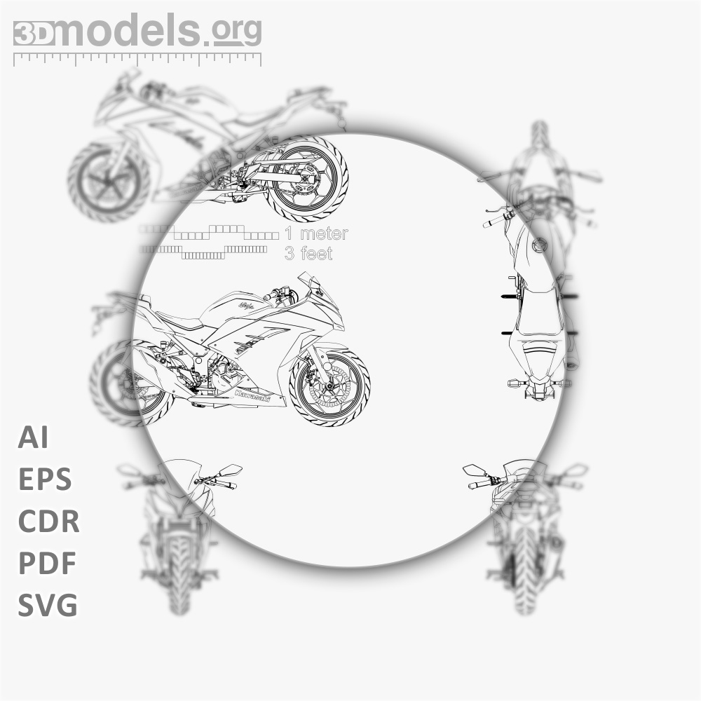 Kawasaki Ninja 300 2014 Vector Blueprint - 3DModels.org