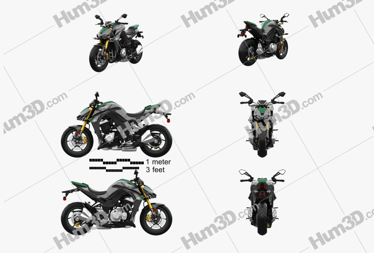 Kawasaki Z1000 2014 Blueprint Template - 3DModels.org
