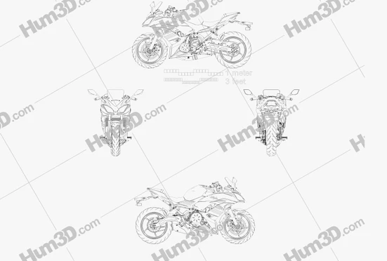 Kawasaki Ninja blueprints Download in PNG - 3DModels.org