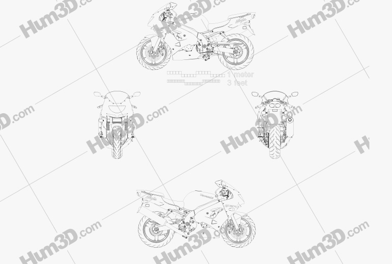 Kawasaki Ninja ZX-9R 1998 Blueprint - 3DModels.org