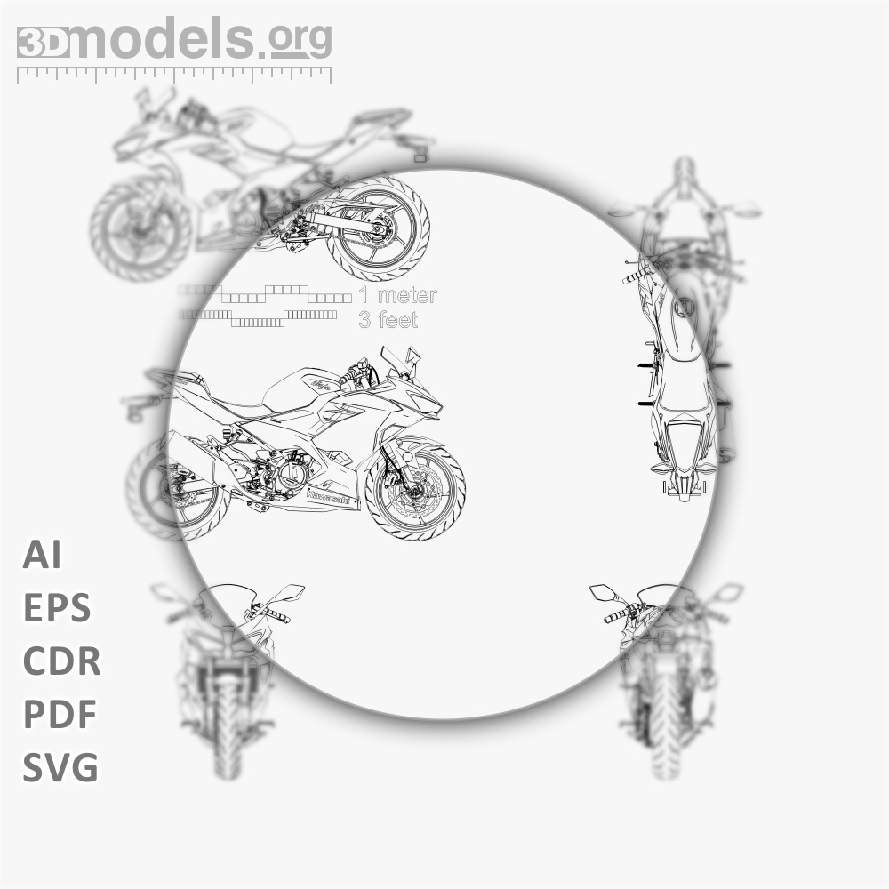Kawasaki Ninja 400 2018 Vector Blueprint - 3DModels.org