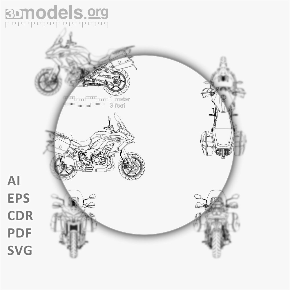 Kawasaki Versys 1000 SE LTplus 2019 Vector Blueprint - 3DModels.org
