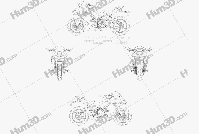 Kawasaki Ninja 650 2021 Blueprint - 3DModels.org