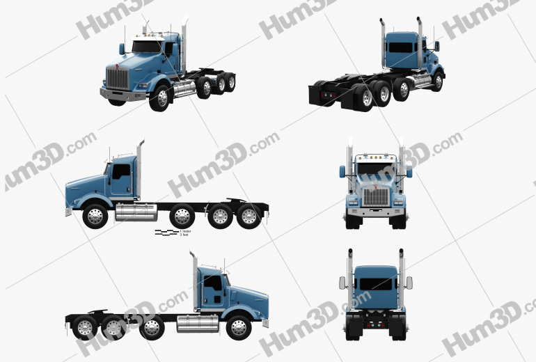 Kenworth T800 Chasis de Camión 4 ejes 2016 Plantilla de Plano ...