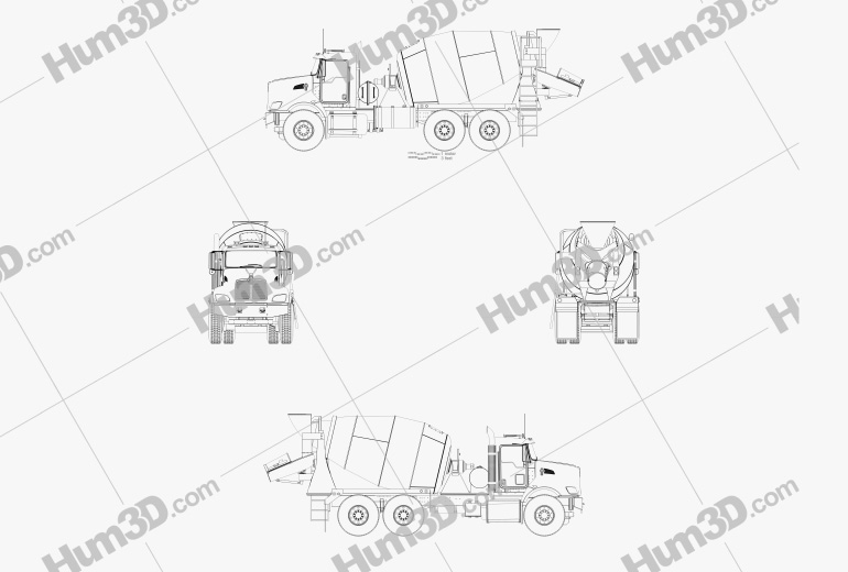 Concrete mixer truck blueprints Download in PNG - 3DModels.org