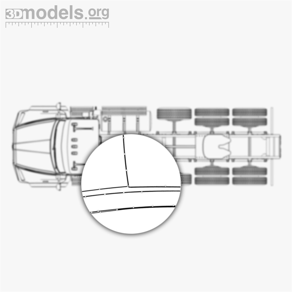 Kenworth T880 Chassis Truck 4-axle 2018 Vector Blueprint - 3DModels.org