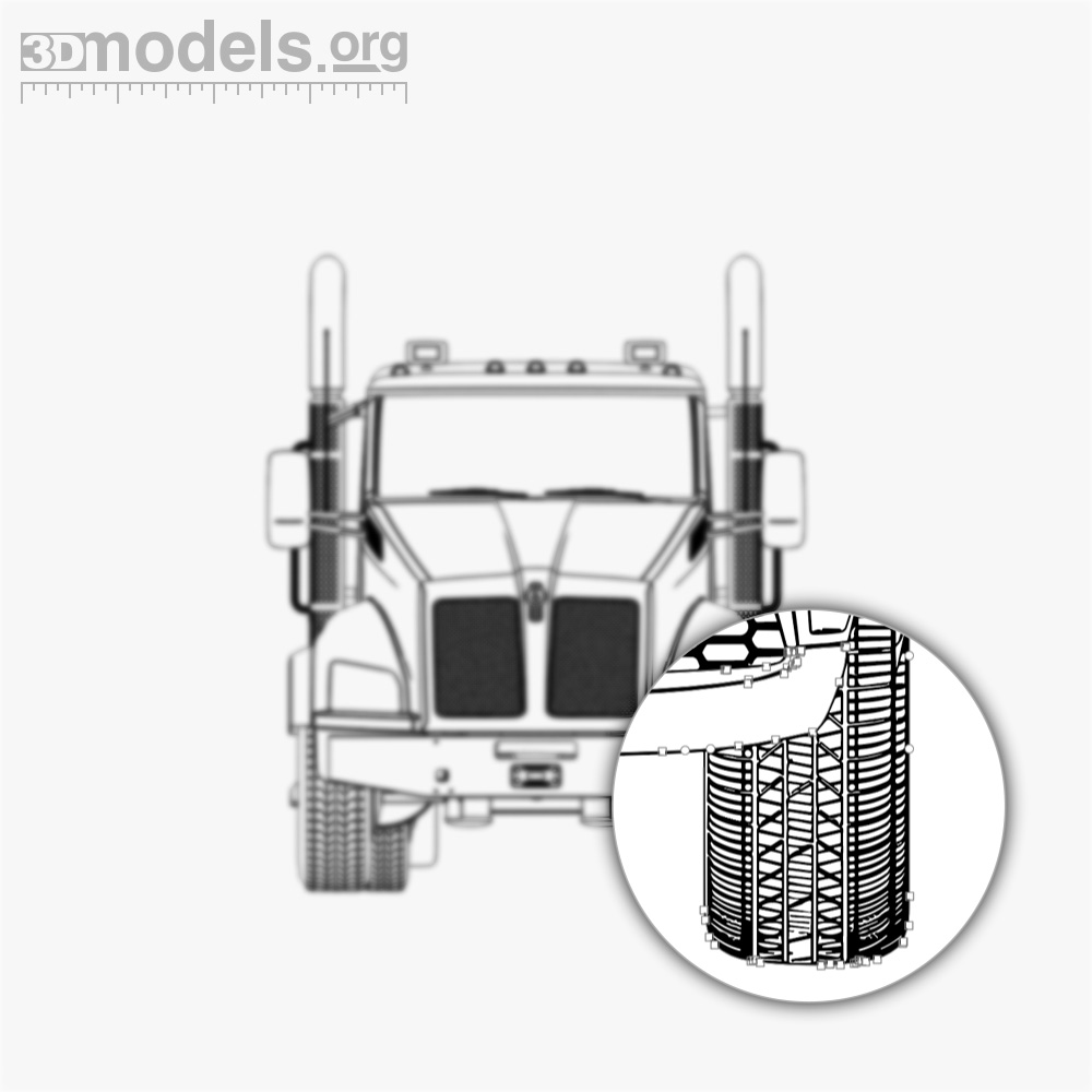 Kenworth T880 Chassis Truck 4-axle 2018 Vector Blueprint - 3DModels.org