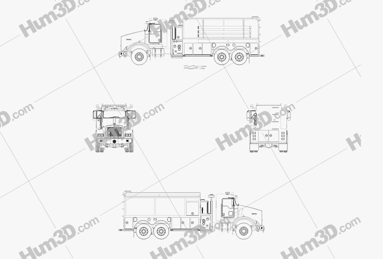 Kenworth T800 Fire Truck 3-axle 2016 Blueprint - 3DModels.org