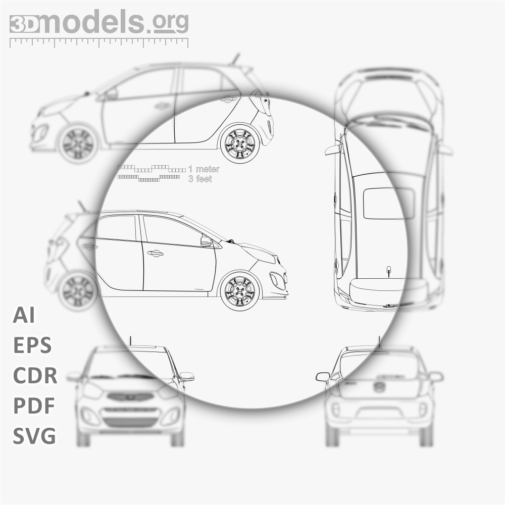 Kia Picanto (Morning) 5-door 2014 Vector Blueprint - 3DModels.org