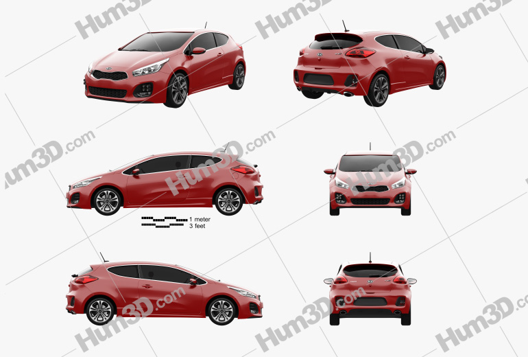 Kia Pro Ceed GT Line hatchback 3-door 2018 Blueprint Template ...