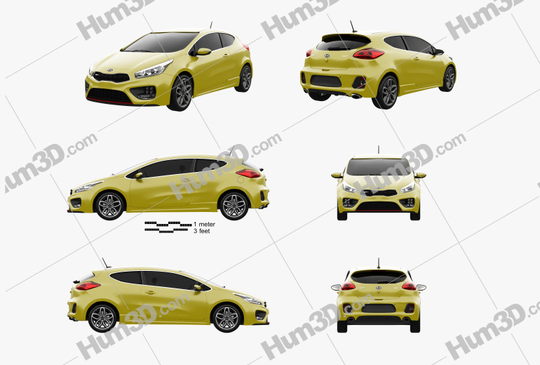 Kia Pro Ceed GT hatchback 3-door 2018 Blueprint Template - 3DModels.org