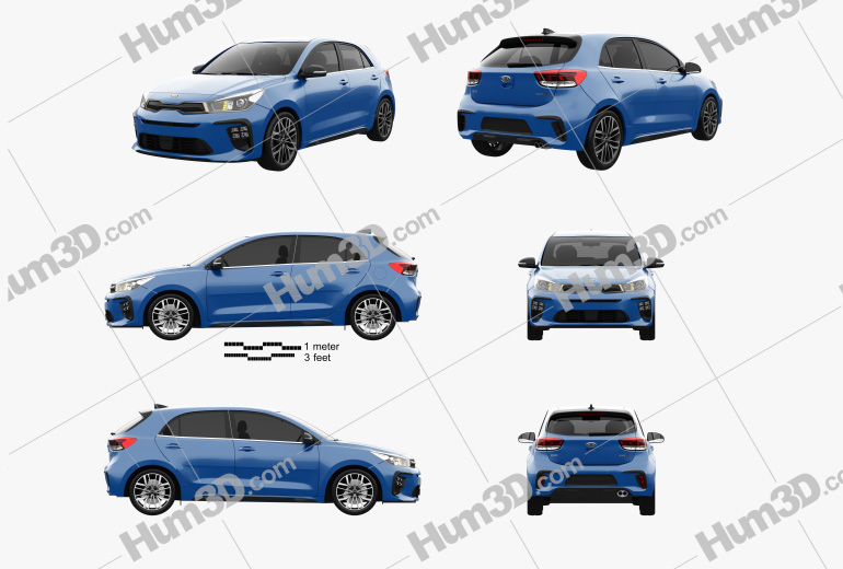 Kia Rio hatchback GT Line 2020 Blueprint Template - 3DModels.org