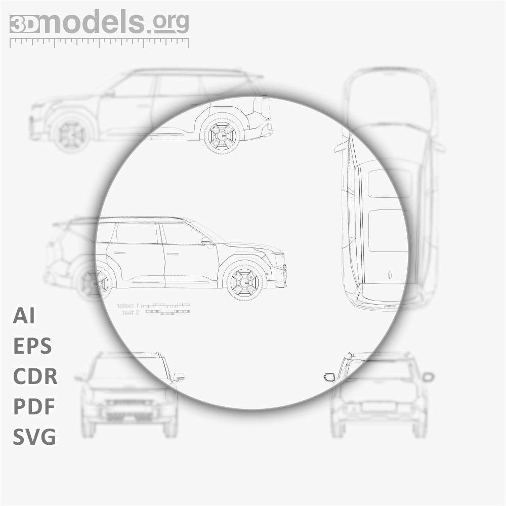 Kia EV9 GT Line US-spec 2025 Vector Blueprint - 3DModels.org