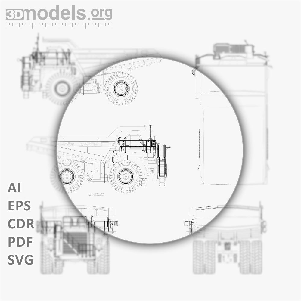 Komatsu HD1500-8 Dump Truck 2025 Vector Blueprint - 3DModels.org