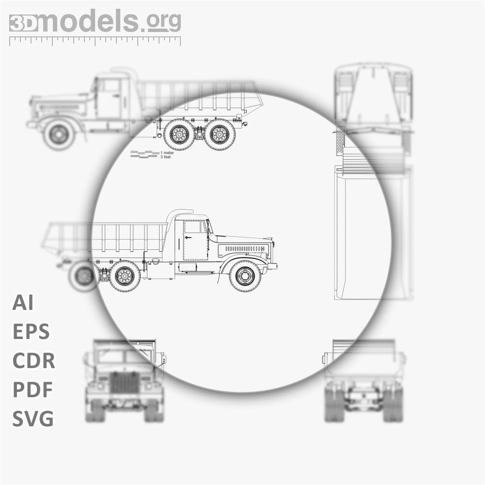 KrAZ 256B Dump Truck 2016 Vector Blueprint - 3DModels.org