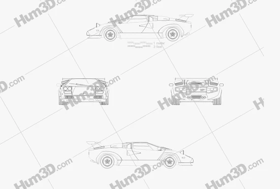 Lamborghini Countach blueprints Download in PNG - 3DModels.org
