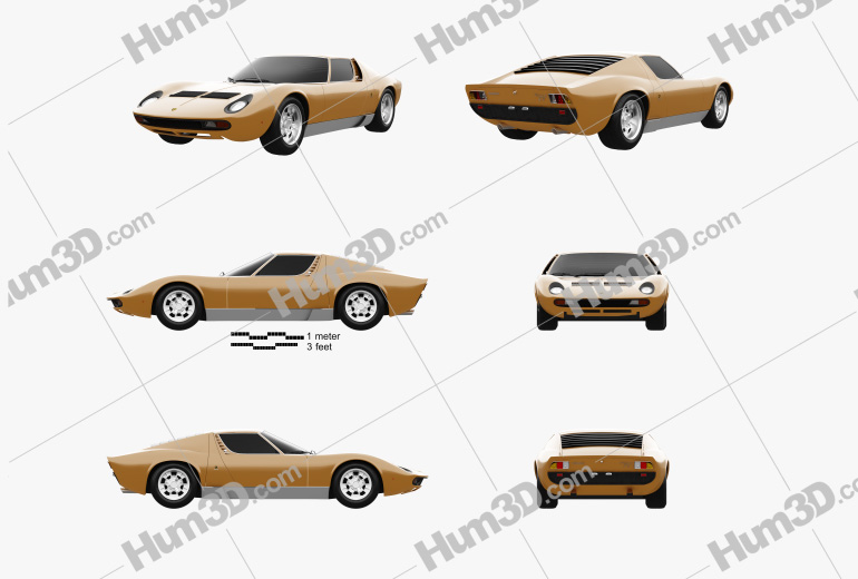 Lamborghini Miura P400SV 1971 Blueprint Template - 3DModels.org