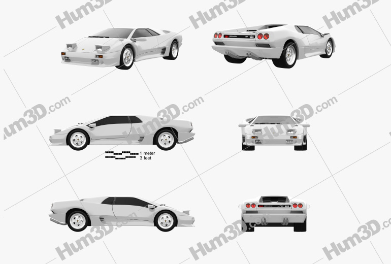 Lamborghini Diablo VT 1993 Blueprint Template - 3DModels.org