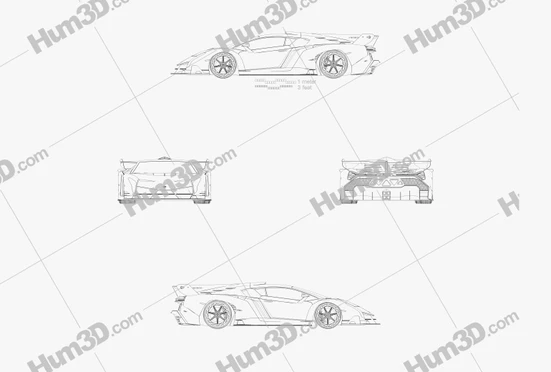 Lamborghini Veneno blueprints Download in PNG - 3DModels.org