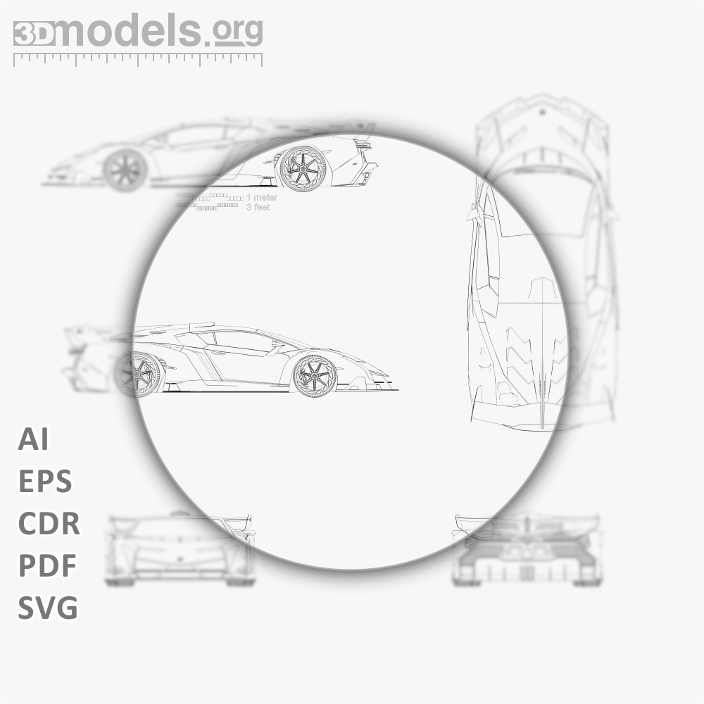 Lamborghini Veneno 2013 Vector Blueprint - 3DModels.org