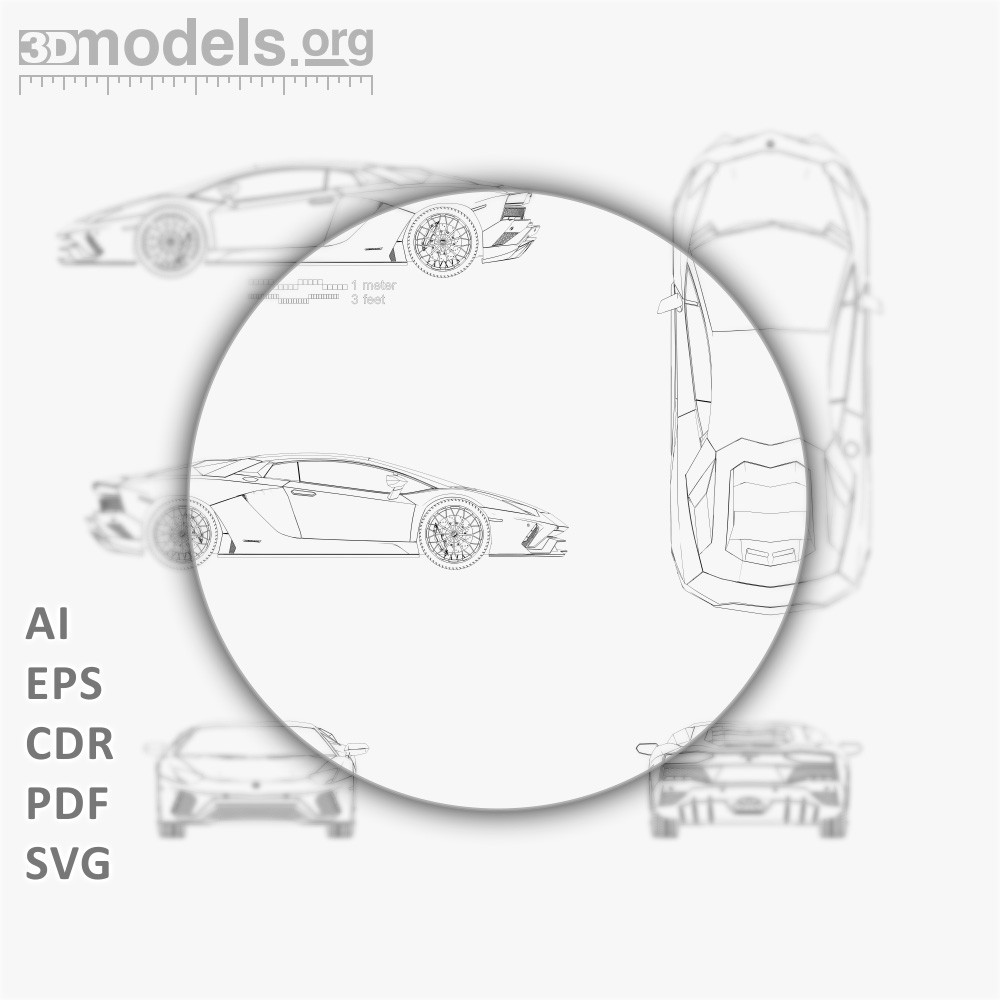 Lamborghini Aventador S 2020 Vector Blueprint - 3DModels.org