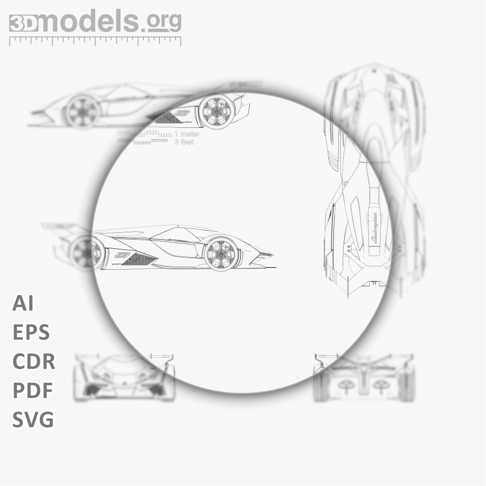 Lamborghini V12 Vision Gran Turismo 2021 Vector Blueprint - 3DModels.org