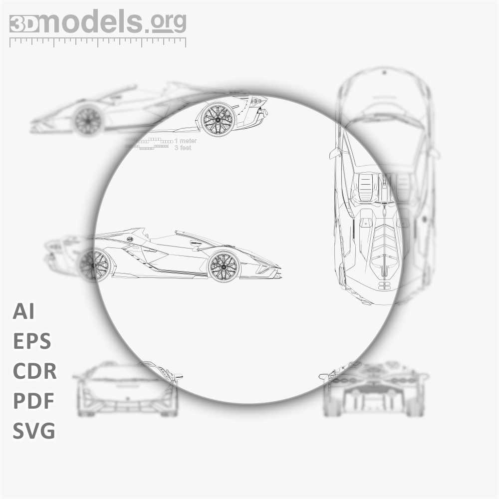 Lamborghini Sian Roadster 2023 Vector Blueprint - 3DModels.org