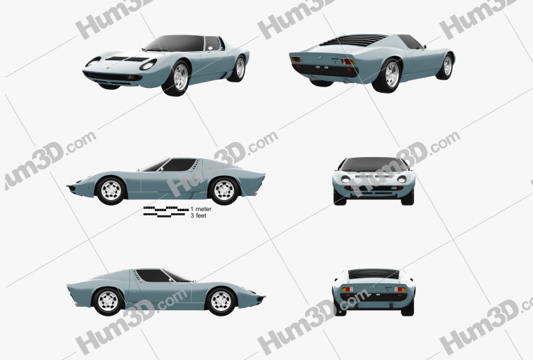 Lamborghini Miura P400S 1970 Blueprint Template - 3DModels.org