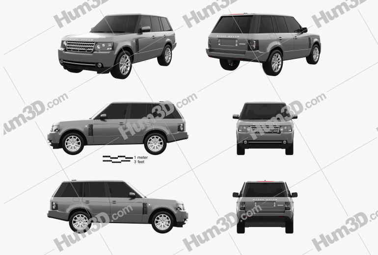 Land Rover Range Rover Supercharged 2012 Blueprint Template - 3DModels.org