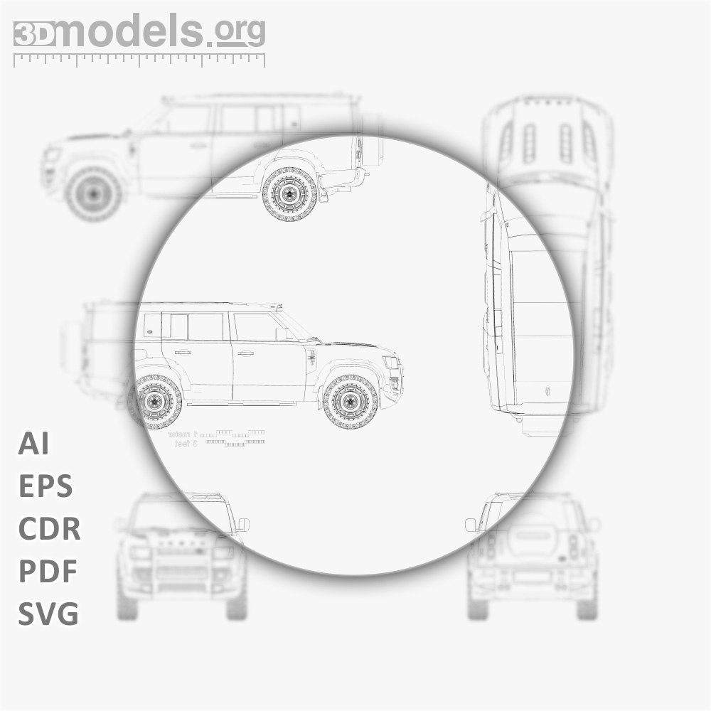 Land Rover Defender 130 Widetrack Ballistic Urban 2025 Vector Blueprint ...