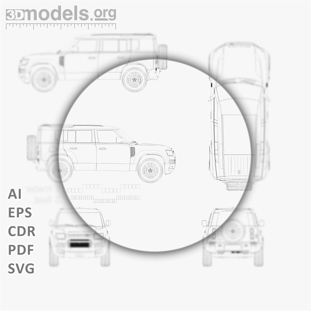 Land Rover Defender 90 Octa Black 2025 Vector Blueprint - 3DModels.org