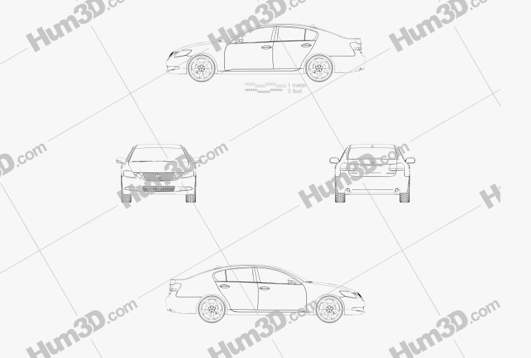 Lexus GS (S190) 2013 Blueprint - 3DModels.org