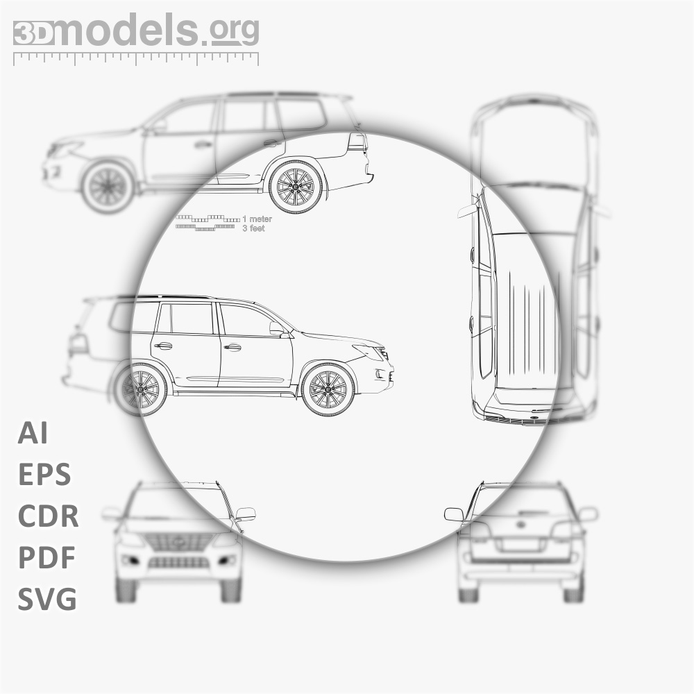 Lexus LX 570 (J200) 2012 Vector Blueprint - 3DModels.org