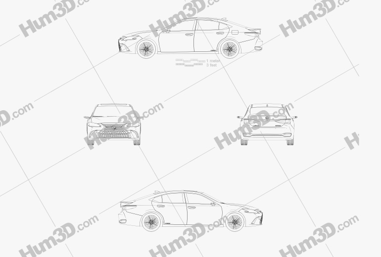 Lexus ES hybrid 2022 Blueprint - 3DModels.org