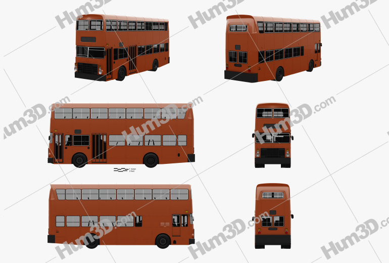 Leyland Victory II Double-Decker Bus 1978 Blueprint Template - 3DModels.org