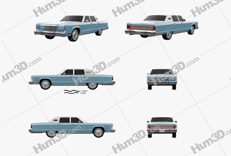Lincoln Continental sedan 1975 Blueprint Template - 3DModels.org