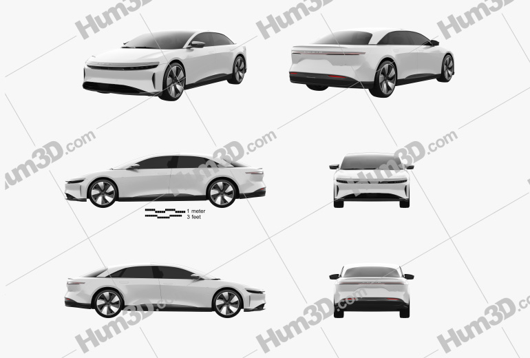 Lucid Air Grand Touring Stealth 2023 Blueprint Template - 3DModels.org