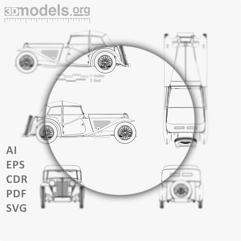 MG TC Midget 1945 Vector Blueprint - 3DModels.org