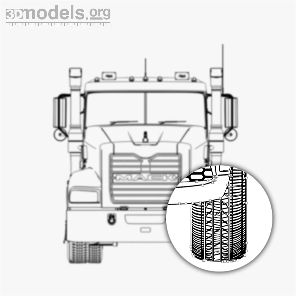 Mack Trident Axle Forward Day Cab Chassis Truck 2016 Vector Blueprint ...
