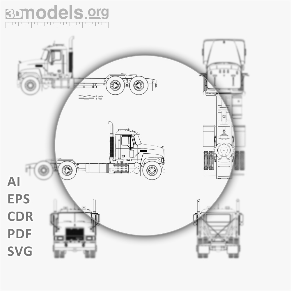 Mack Pinnacle Tractor Truck 2010 Vector Blueprint - 3DModels.org