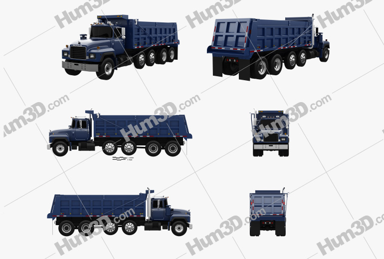 Mack RD600 Dump Truck 2000 Blueprint Template - 3DModels.org