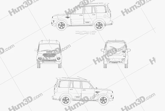 Mahindra Scorpio blueprints Download in PNG - 3DModels.org