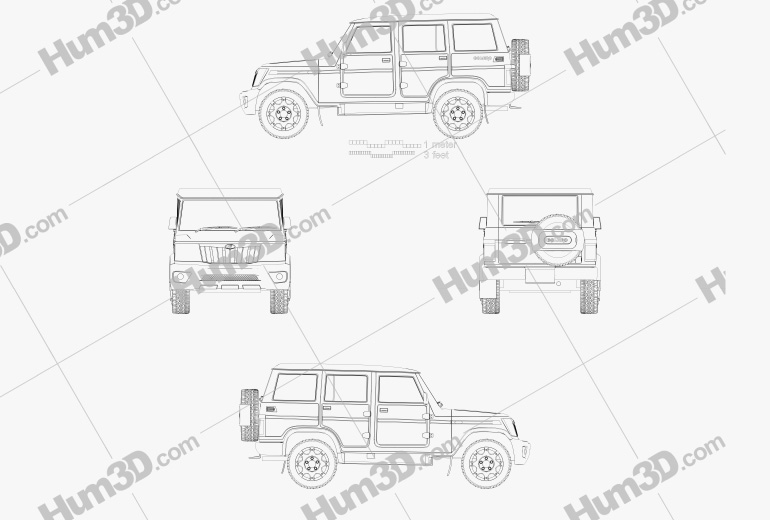 Mahindra Bolero 2022 Blueprint - 3DModels.org