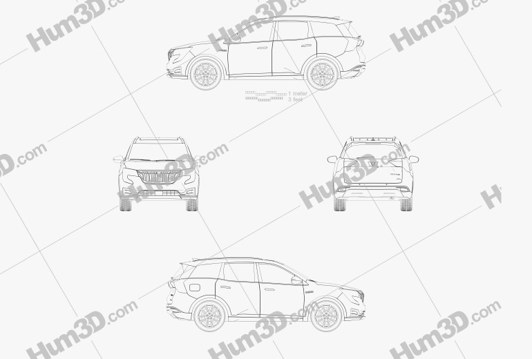 Mahindra XUV700 2022 Blueprint - 3DModels.org