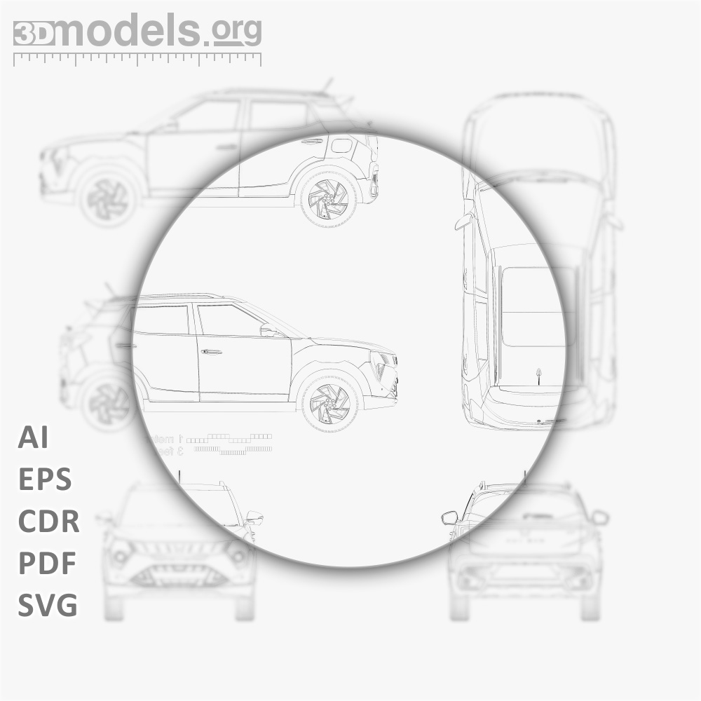 Mahindra XUV 3XO 2025 Vector Blueprint - 3DModels.org
