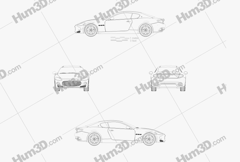 Maserati GranTurismo blueprints Download in PNG - 3DModels.org